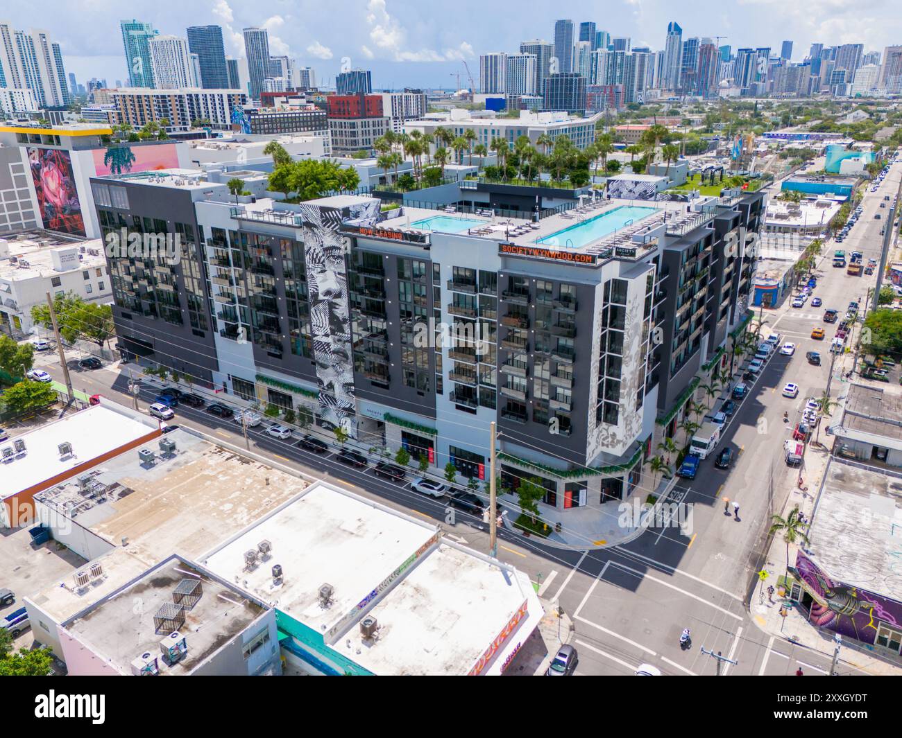 Miami, FL, USA - August 22, 2024: Aerial photo Society Wynwood ...