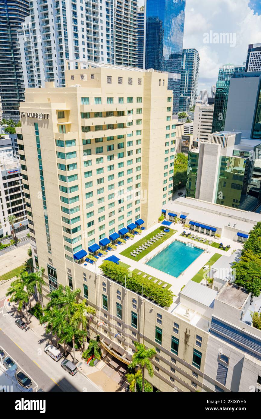 Miami, FL, USA - August 14, 2024: JW Marriott Brickell, Aerial drone ...