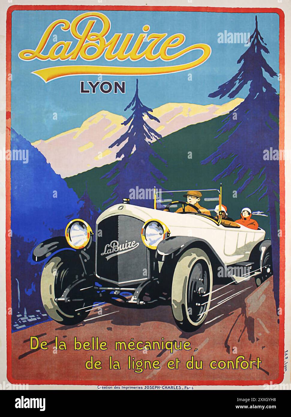 Vintage French Car Advertising Poster. La Buize, Lyon. Featuring period ...