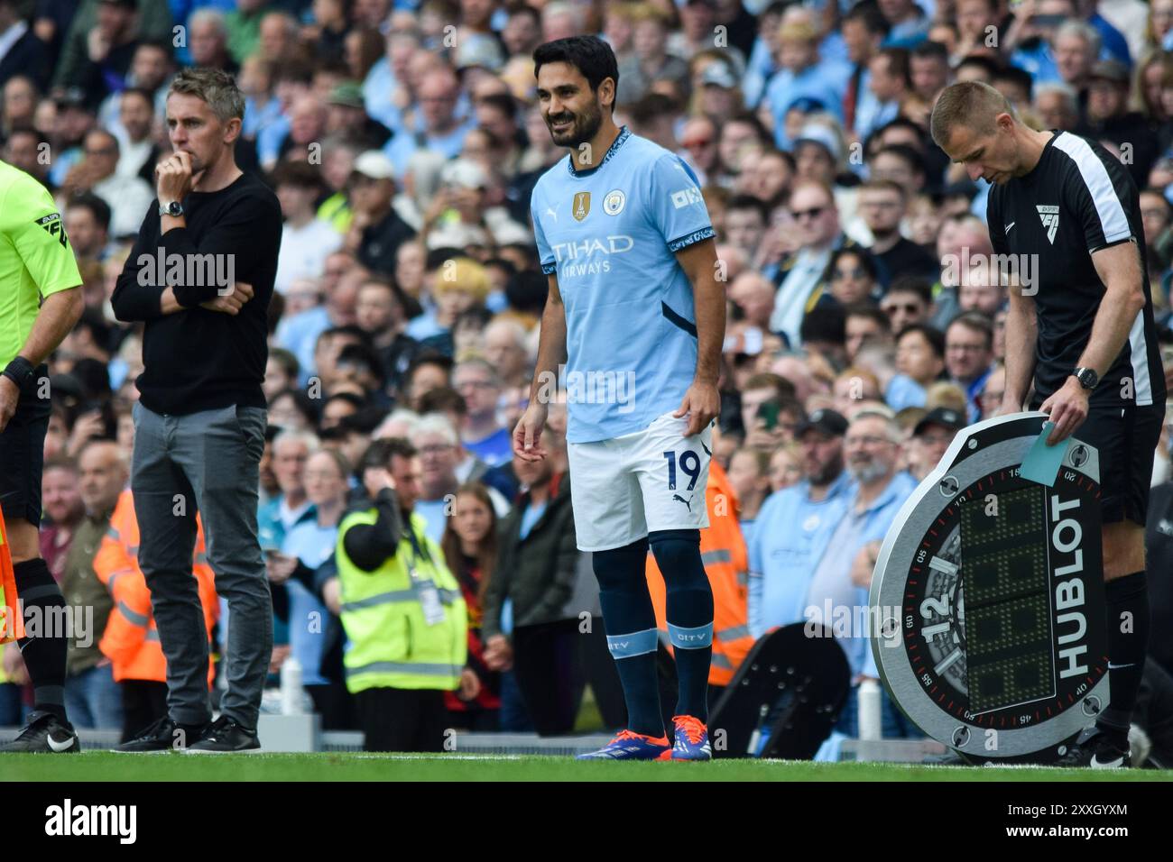 Manchester, UK. 24th Aug, 2024. Manchester City midfielder Ilkay ...