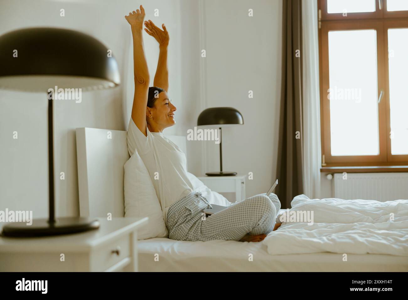 Engaging in a Morning Stretch Routine in my Cozy and Inviting Bedroom ...