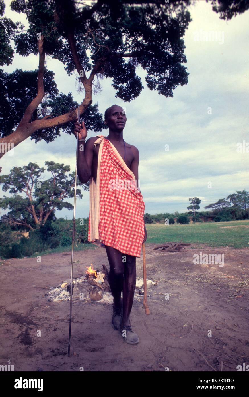Masai warrior with spear, Masai Mara Game Reserve, Kenya Stock Photo ...
