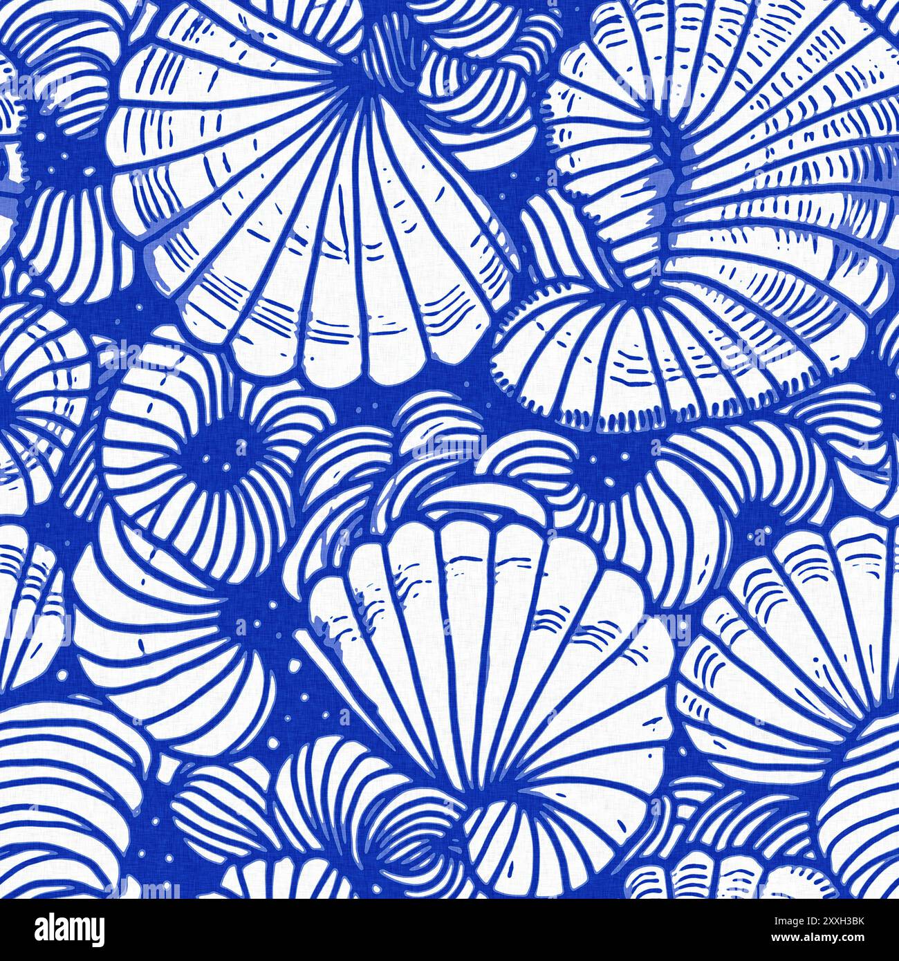 Azure blue white shell motif with linen seamless batik background ...