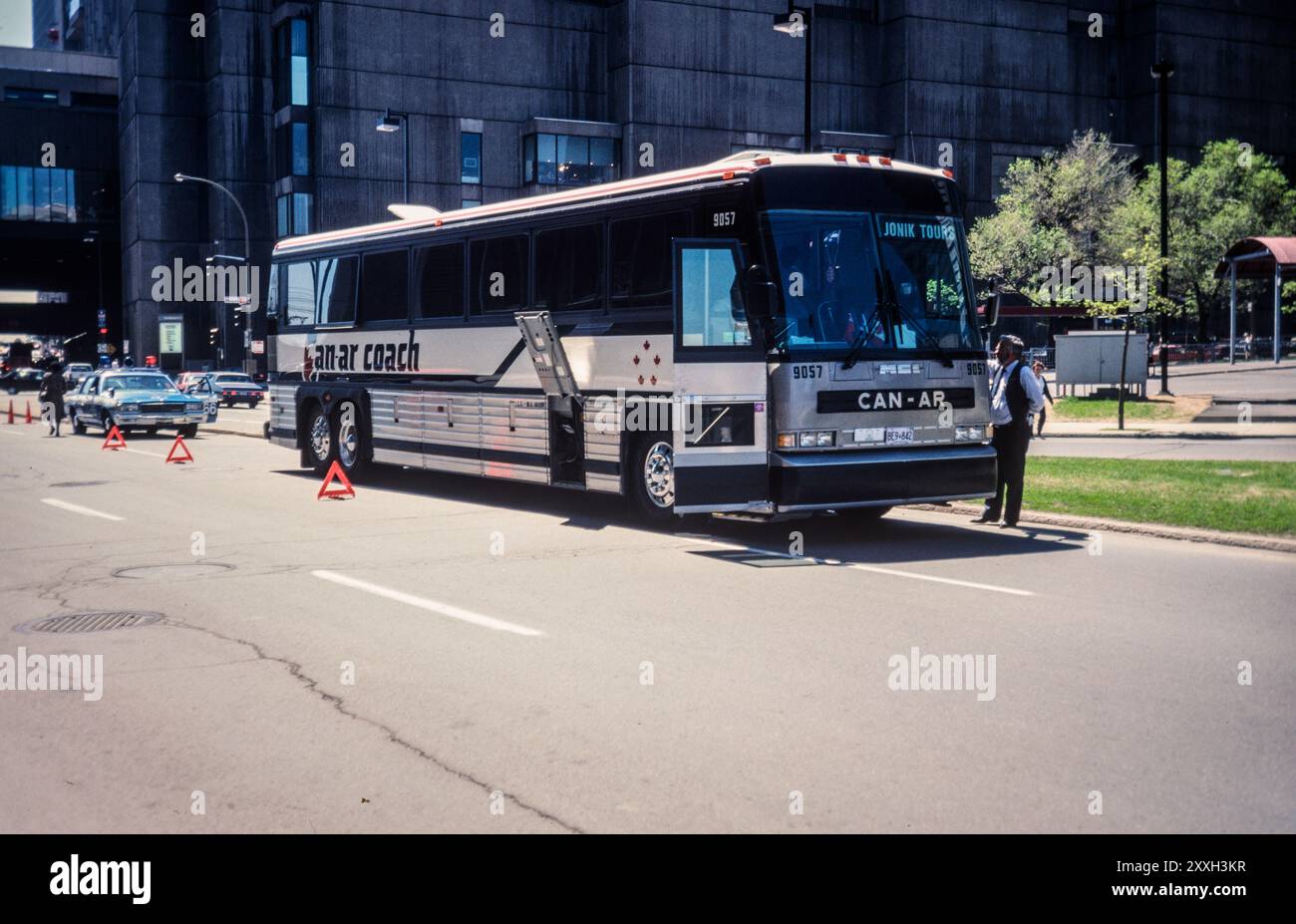 A tourist bus broken down in 1990s Canada Stock Photo - Alamy