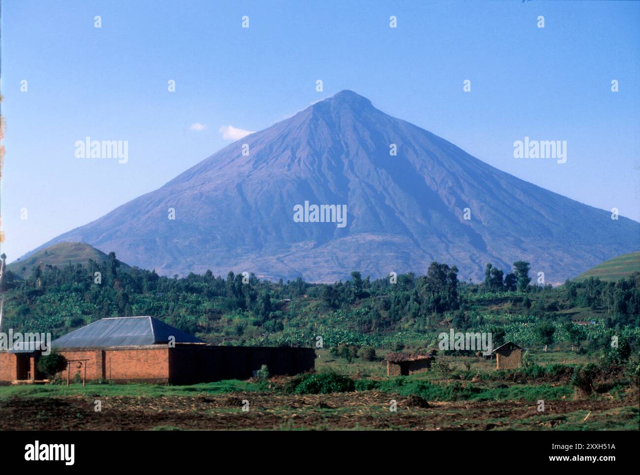 Mount Muhavura one of yhe Virunga Volcanoes as seen from Kisoro town ...