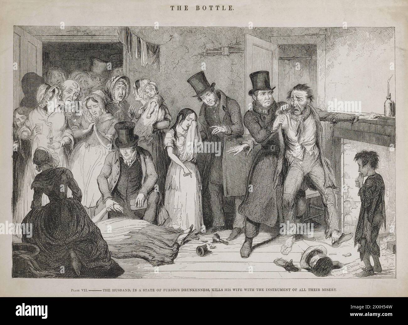 A Victorian era engraving of The husband in a state of furious ...