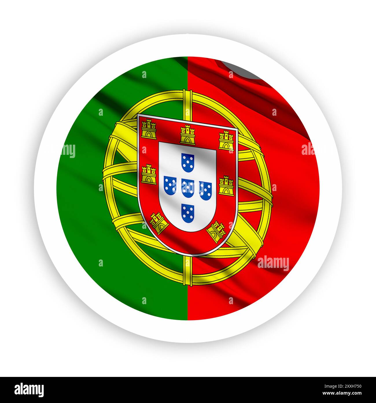 Portugal Waving Flag with White Rounded Circle Frame Stock Photo - Alamy