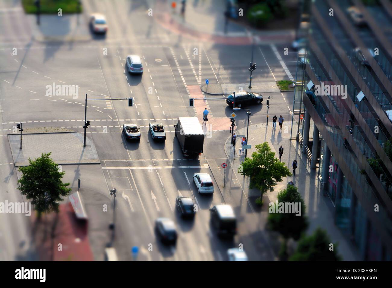 Bird's eye view of traffic at a road junction in the centre of Berlin ...
