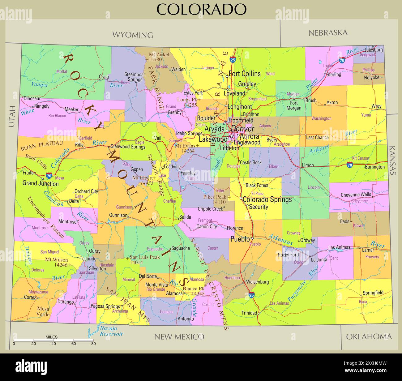 Map of Colorado, United States Stock Vector Image & Art - Alamy