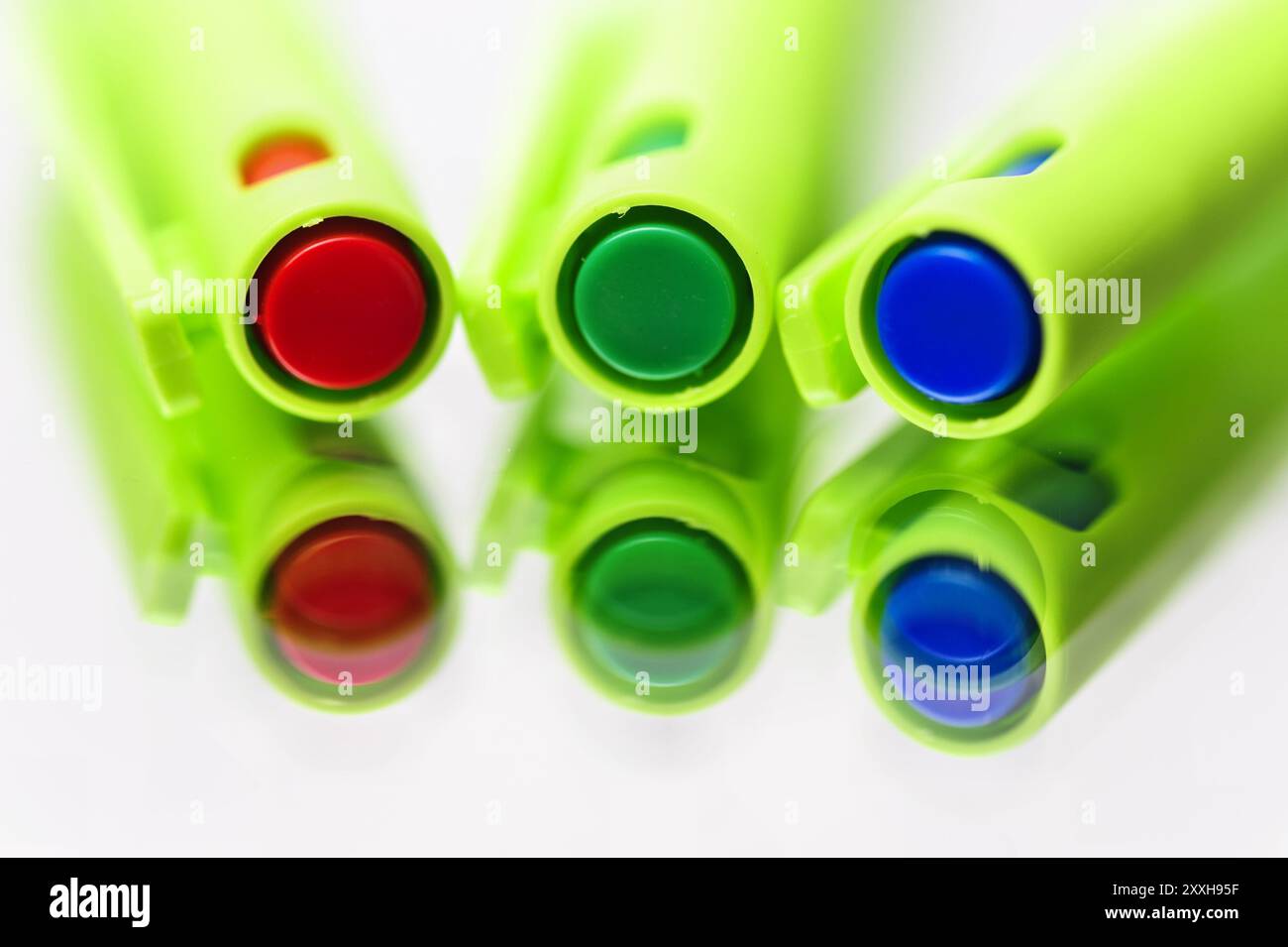3 fineliners in the RGB, colours lie on a glass plate Stock Photo - Alamy