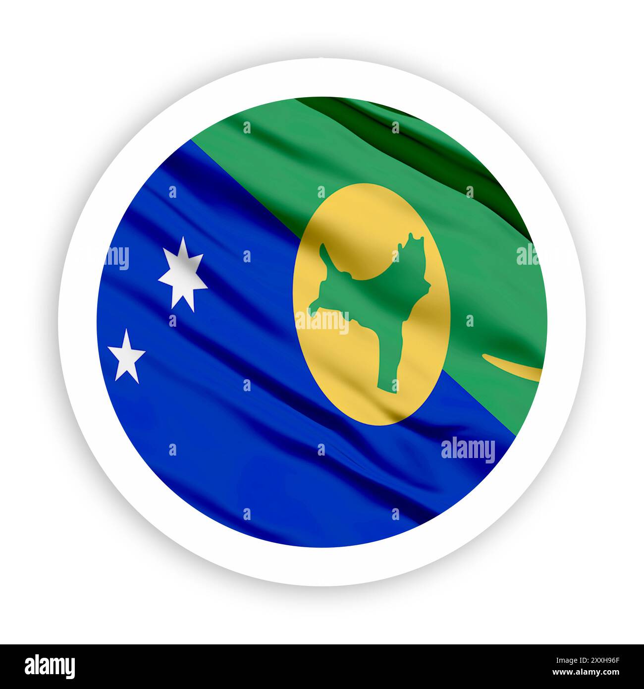 Christmas Island Waving Flag with White Rounded Circle Frame Stock ...