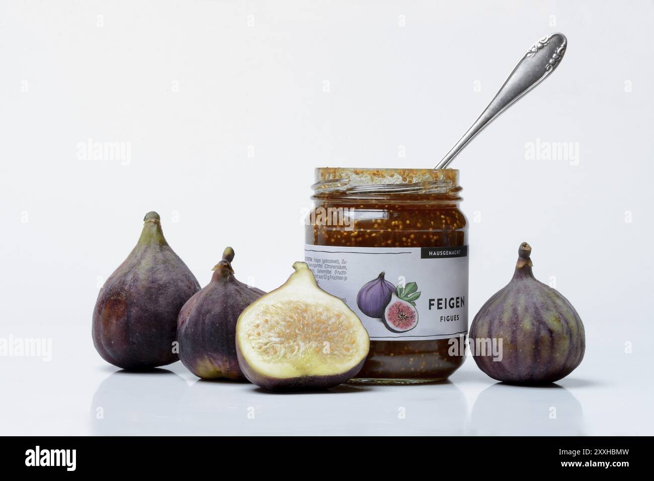 Fig jam in a jar and fresh figs, Ficus carica Stock Photo - Alamy