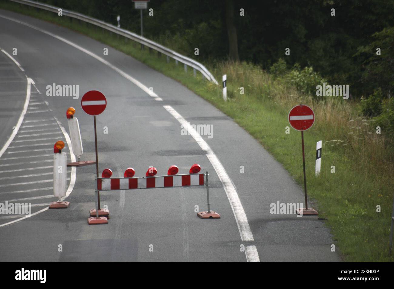 Construction site closure of a country road Stock Photo - Alamy