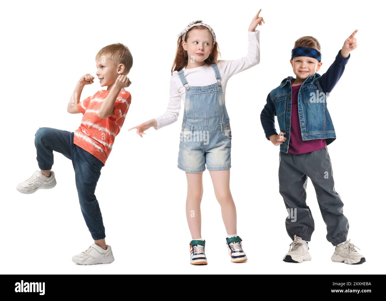 Children dancing on white background, collection of portraits Stock ...