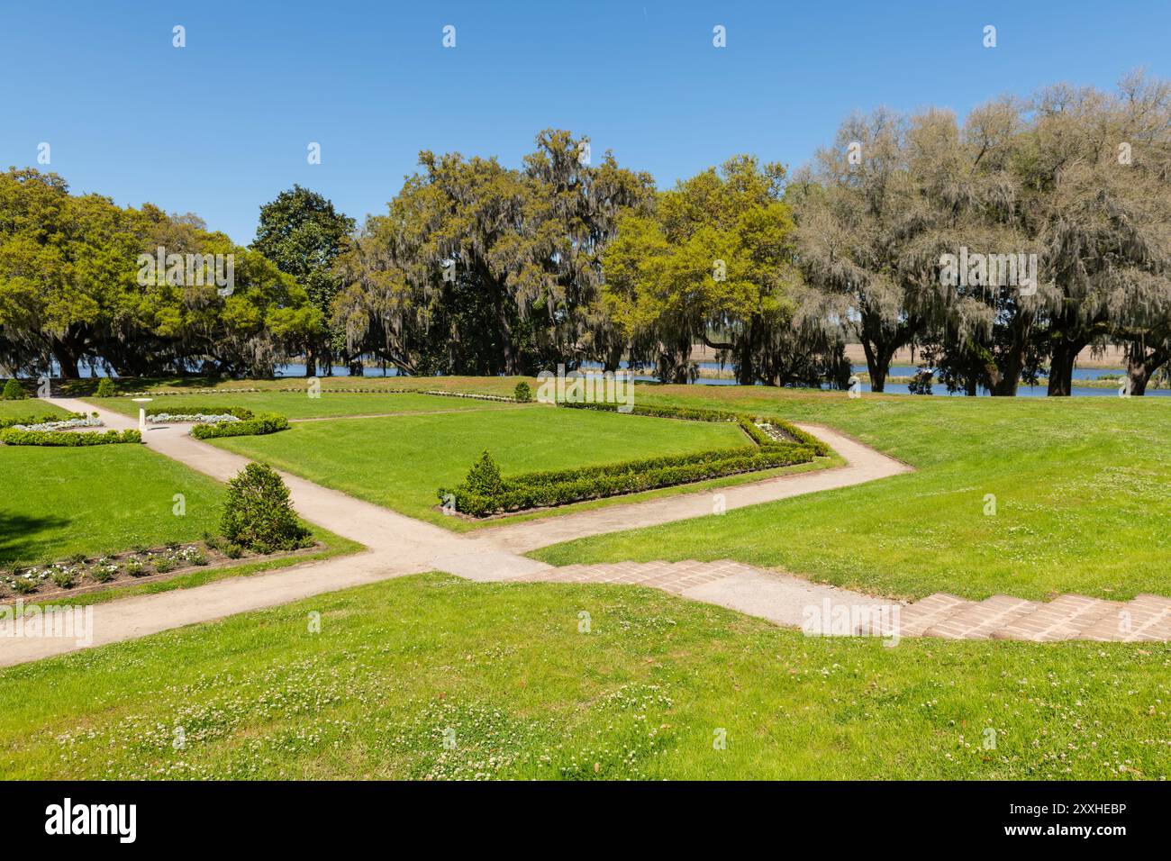 View of the octagonal garden at Middleton Place in South Carolina ...