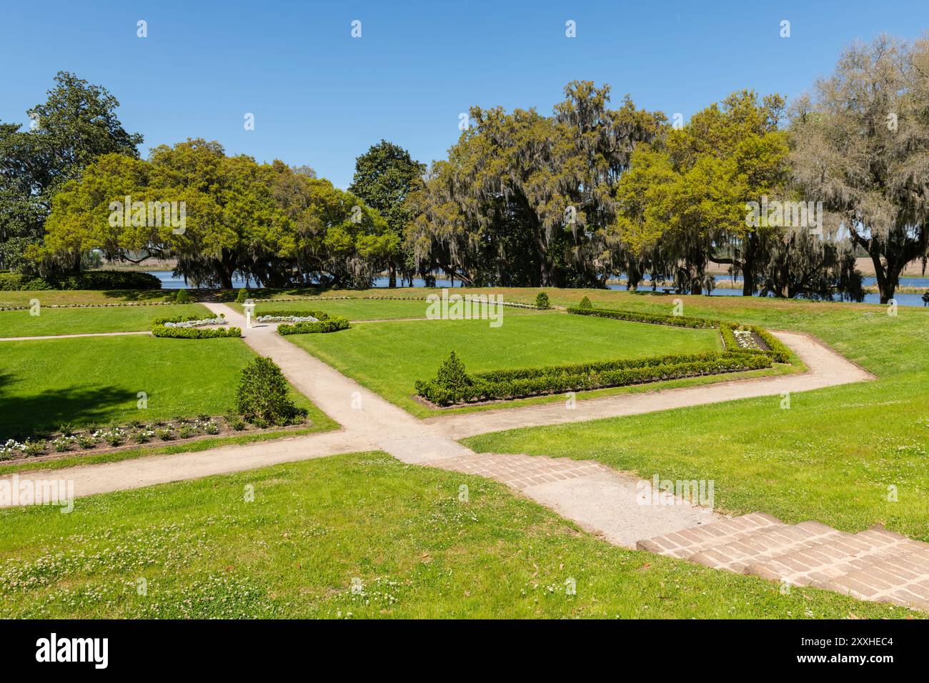 View of the octagonal garden at Middleton Place in South Carolina ...