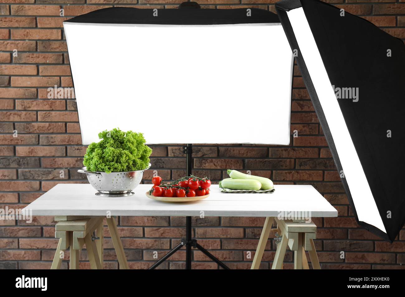 Shooting food in photo studio with professional lighting equipment ...