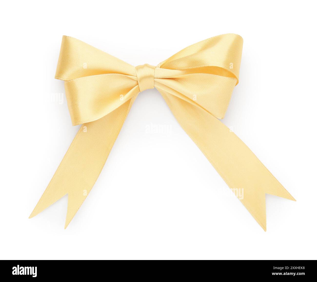 One golden satin bow isolated on white, top view Stock Photo - Alamy