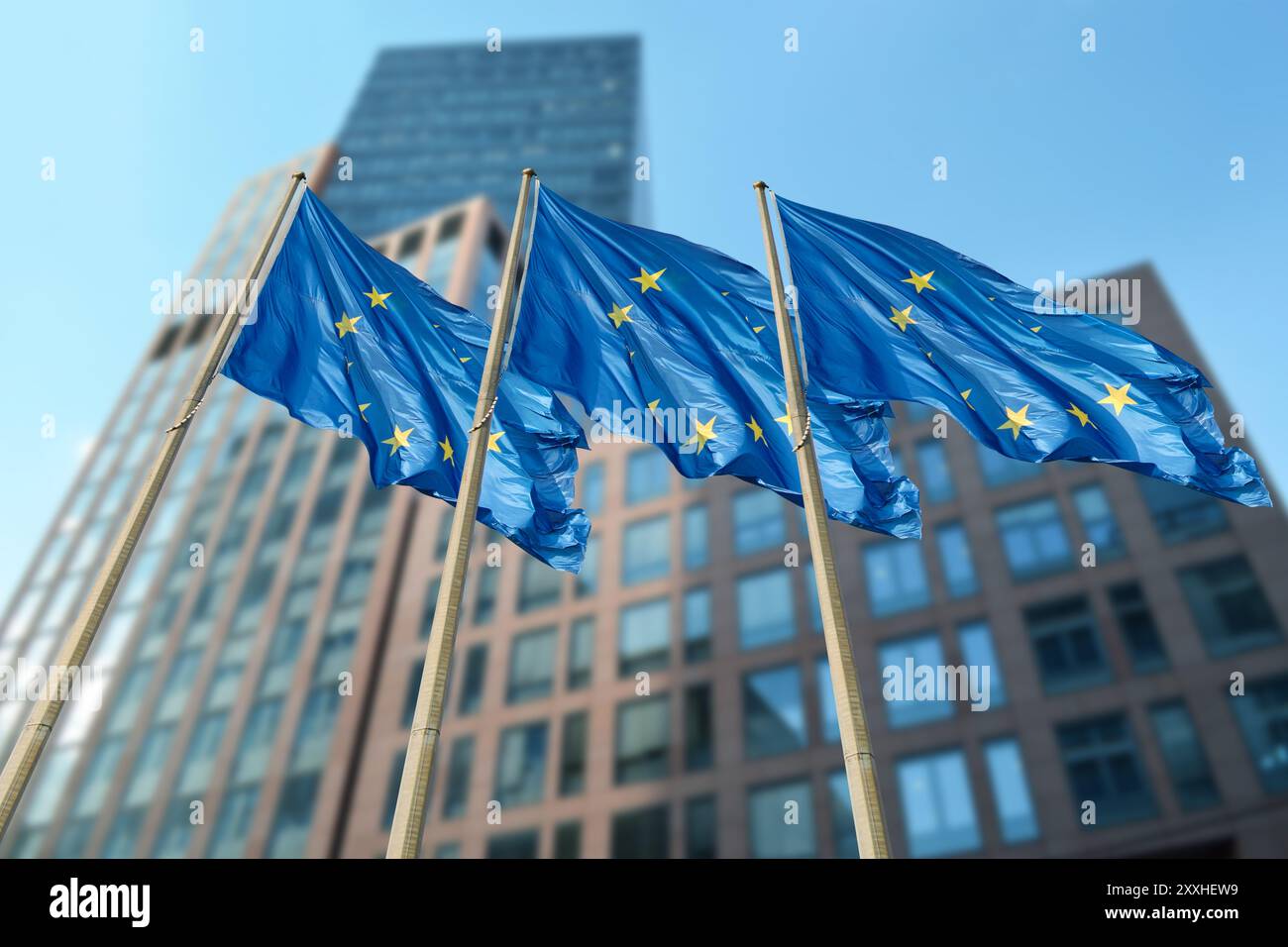 Flags of European Union near building outdoors Stock Photo - Alamy