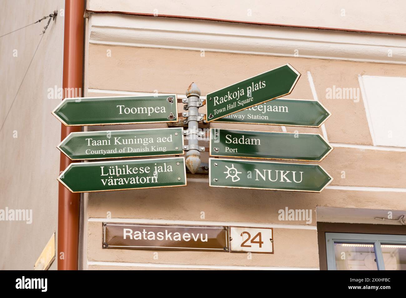 Eastern Europe, Baltic States, Estonia, Tallinn. directional signs ...