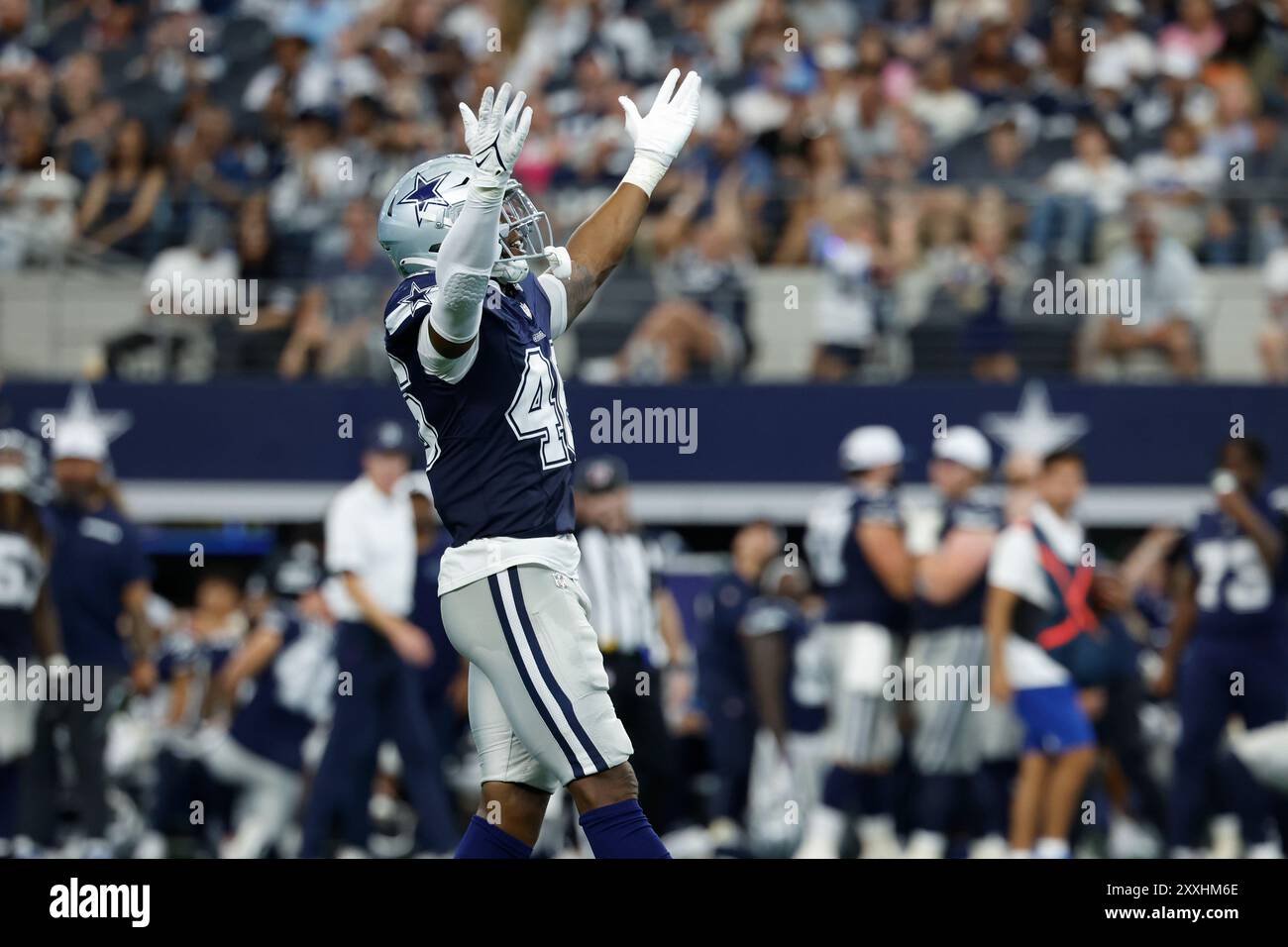 Dallas Cowboys linebacker Darius Harris (46) celebrates after a play ...