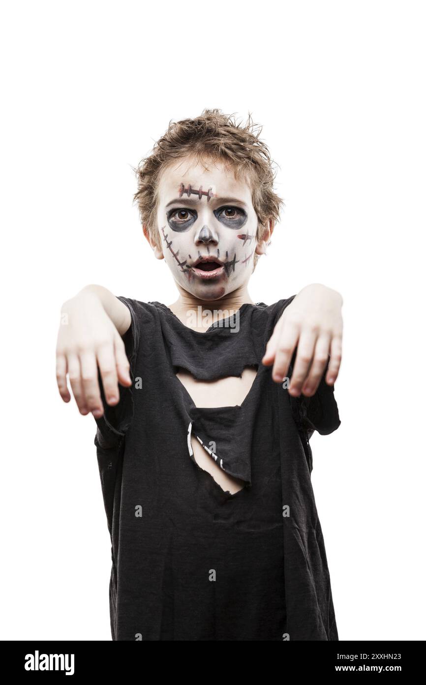 Halloween or horror concept, screaming walking dead zombie child boy ...