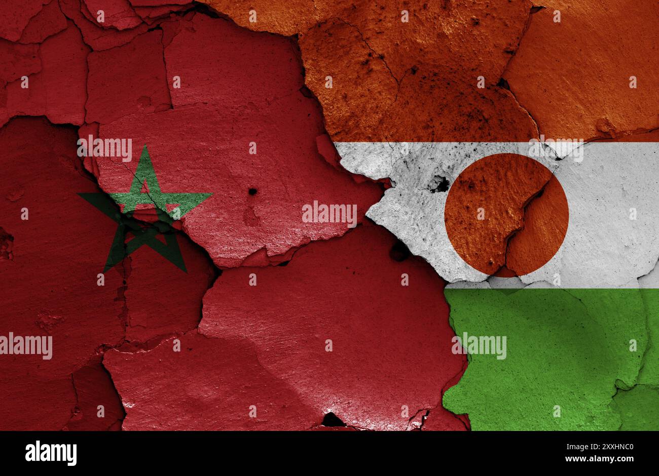 Flags of Morocco and Niger painted on cracked wall Stock Photo - Alamy