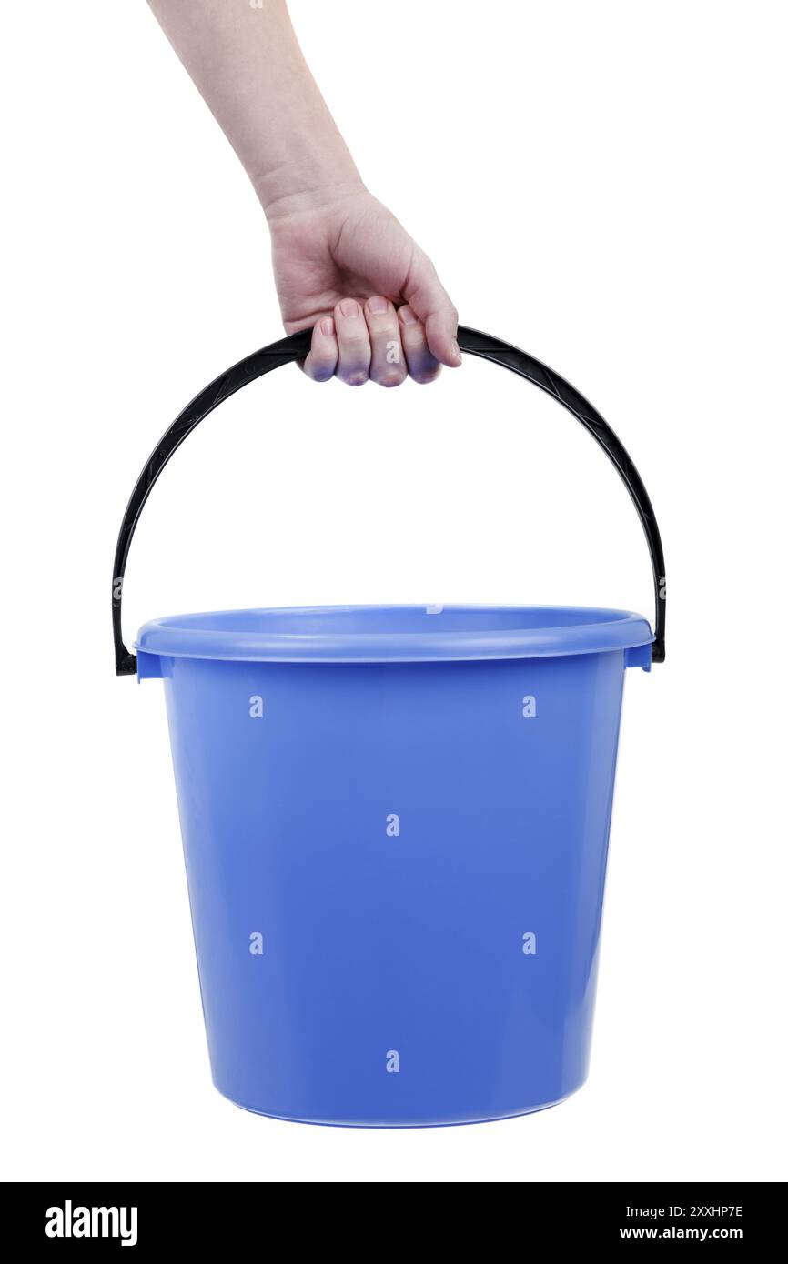 Human hand holding empty plastic bucket container Stock Photo - Alamy