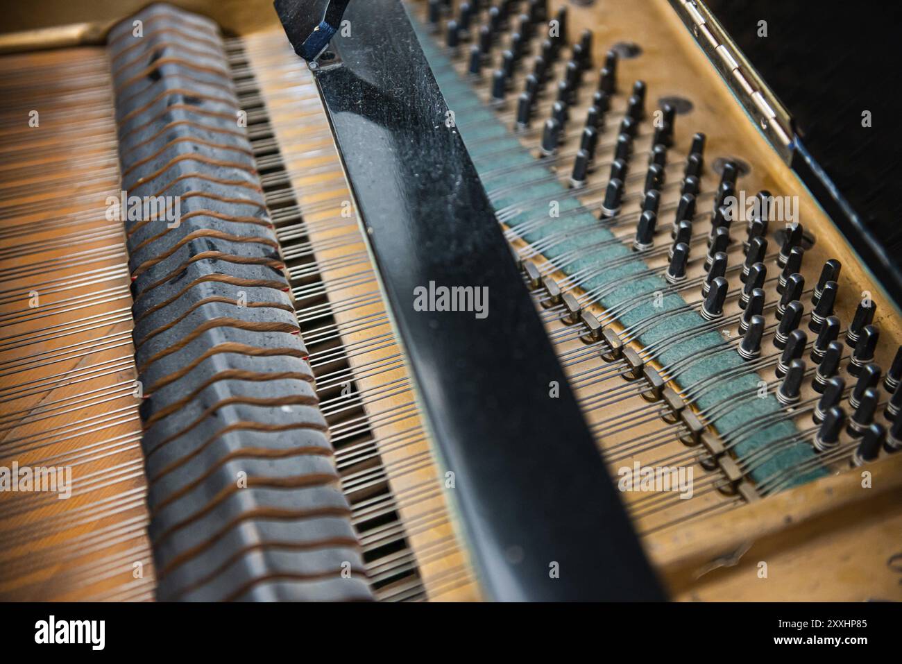 Strings of a black grand piano Stock Photo - Alamy