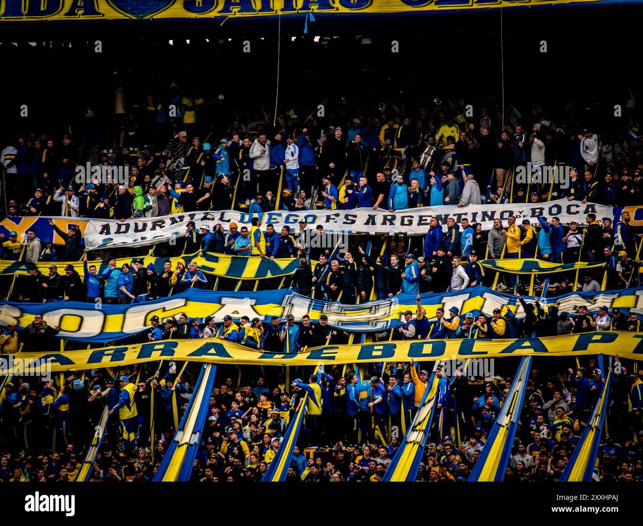 Football match of Boca Juniors at the Bombonera stadium, La Boca ...