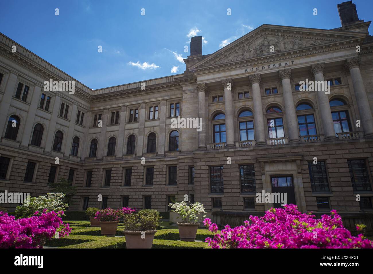 Facade of the Federal Council of Germany with azaleas in the foreground ...