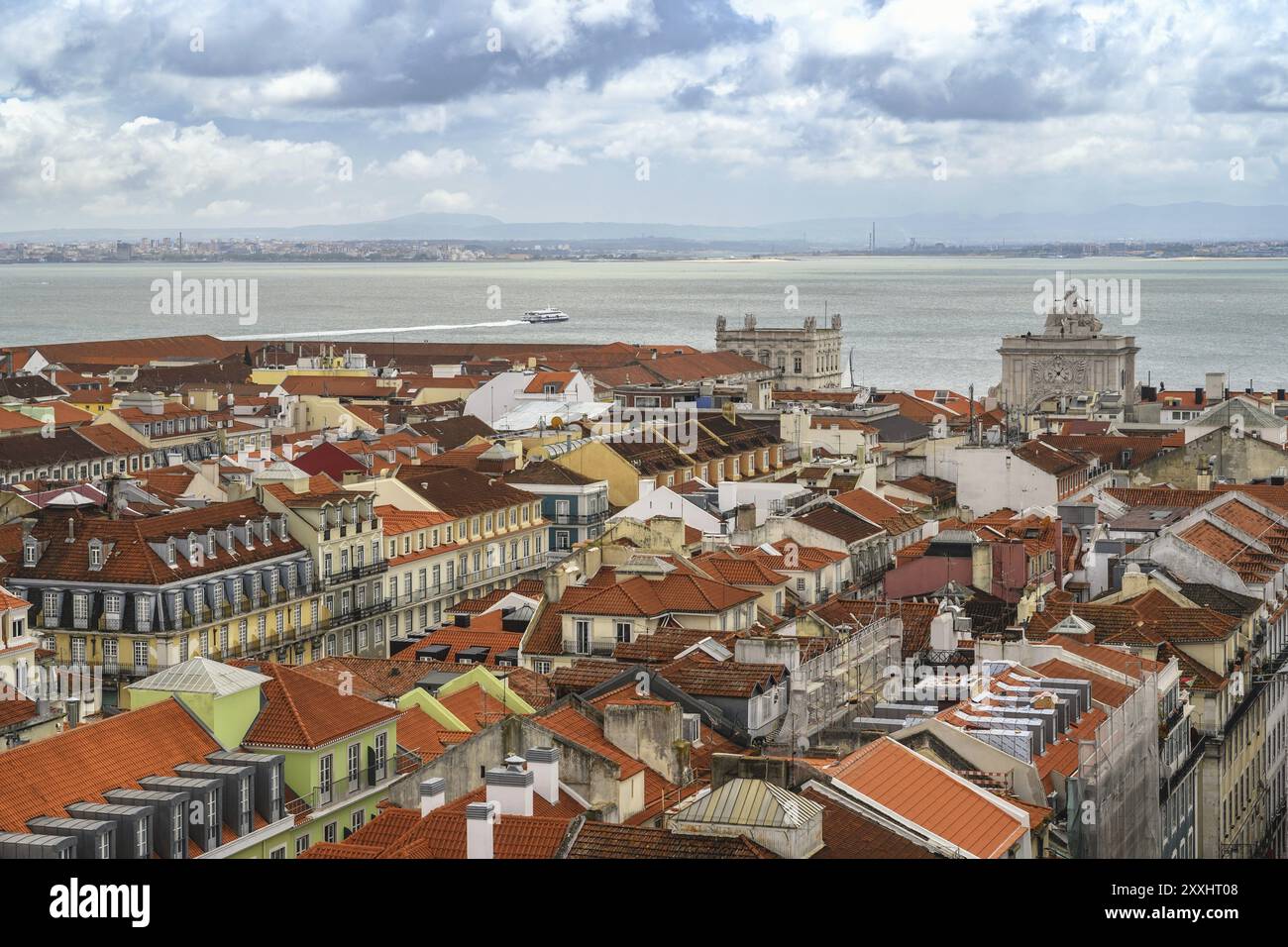 Lisbon Portugal, aerial view city skyline at Lisbon Baixa district ...