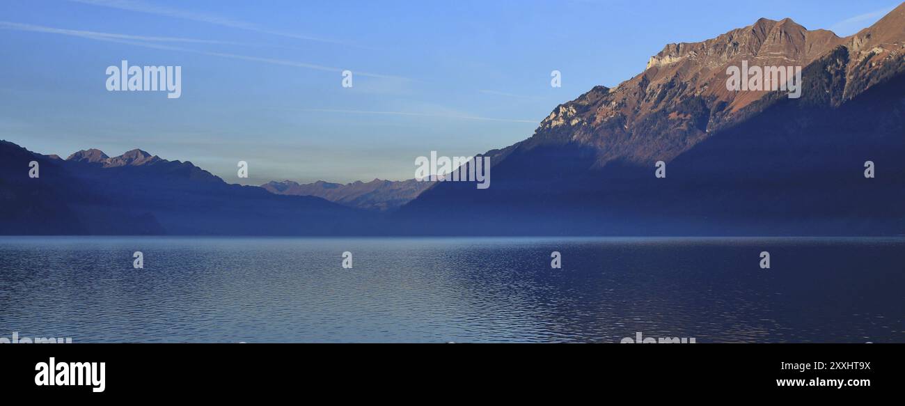 Sunrise view from Brienz, Switzerland. Mount Augstmatthorn and lake ...