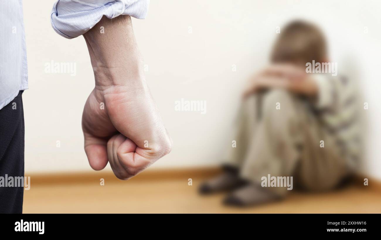 Family violence and aggression concept, furious angry man raised ...