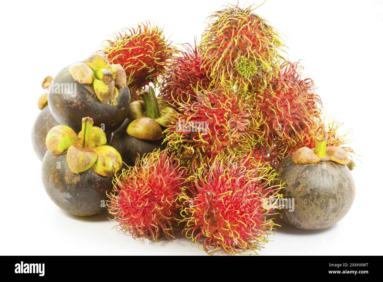 Rambutan and mangosteen on white background Stock Photo - Alamy