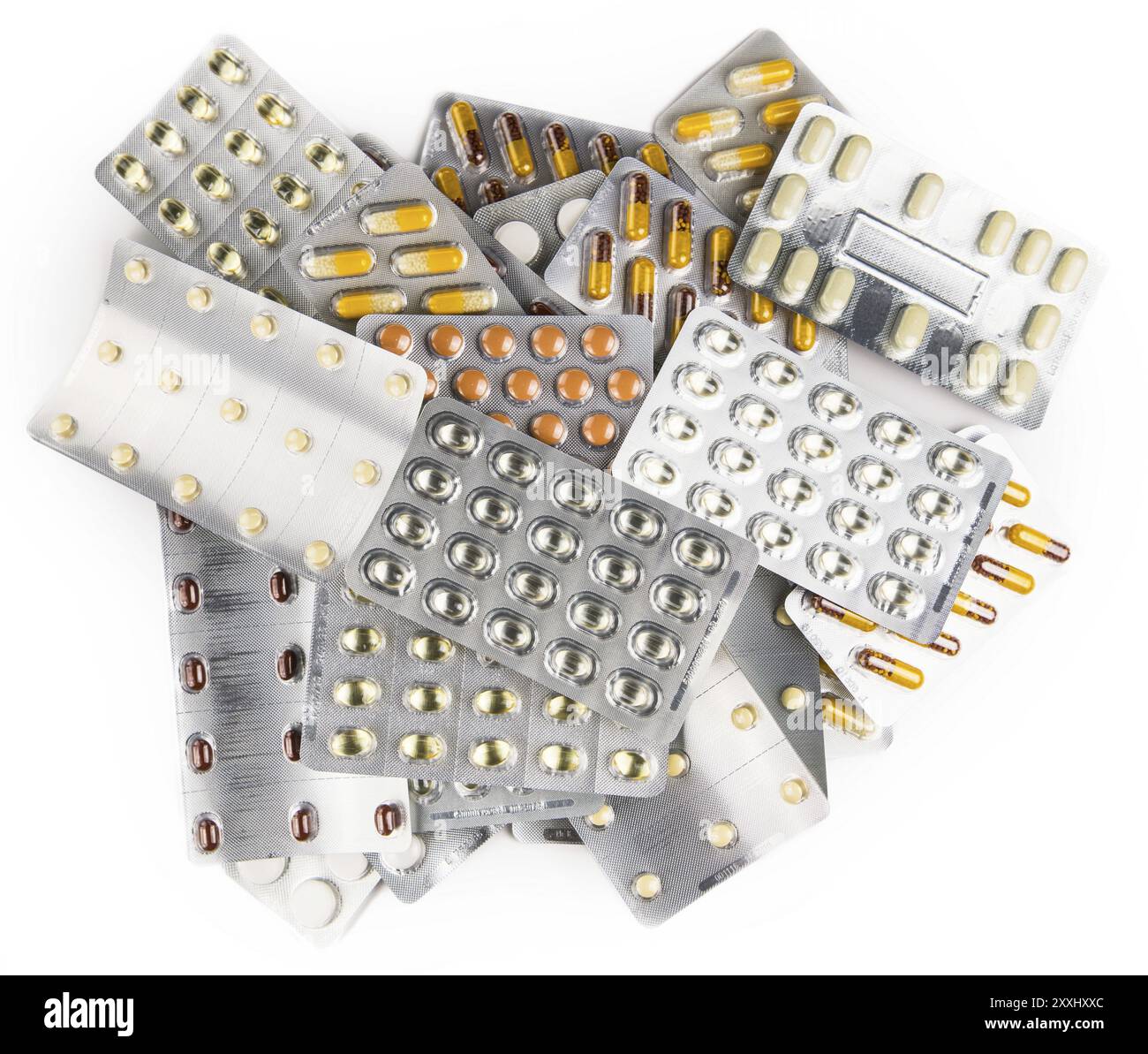 Mixed drugs isolated on white background as detailed close-up shot ...