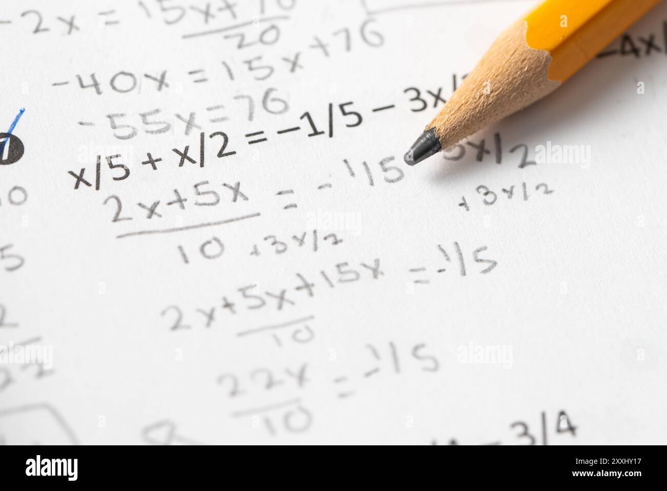 Algebra mathematic exercise test paper Stock Photo - Alamy
