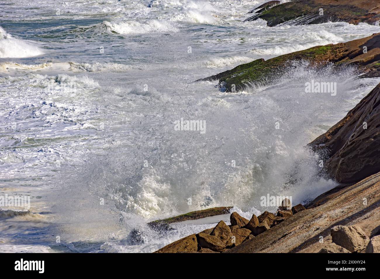 Big, dangerous waves during tropical storm in the green and blue waters ...