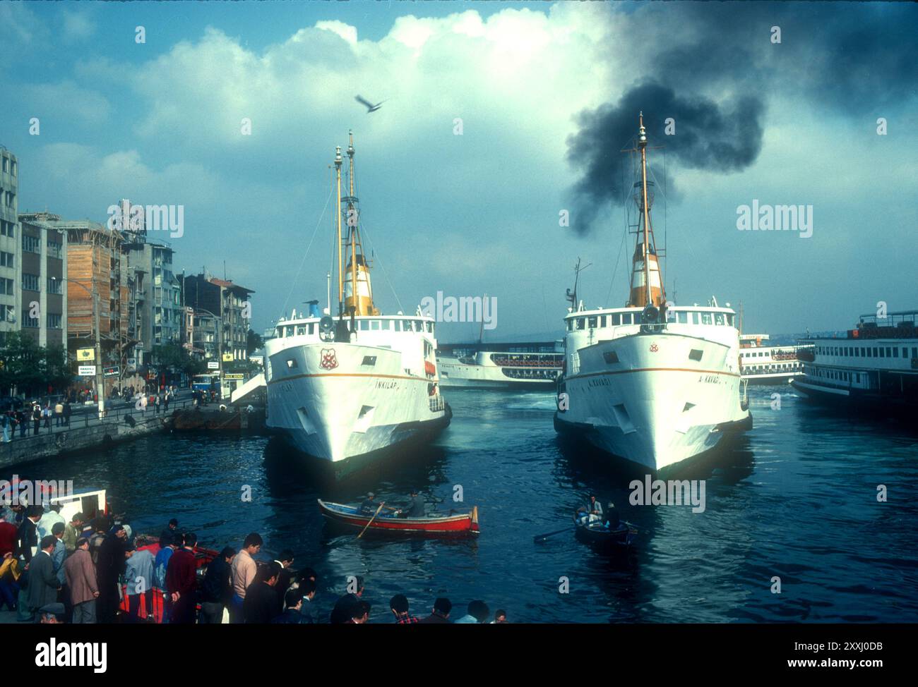 Ferry in Istanbul emitting toxic smoke, pollution, smoke, Turkey Stock ...