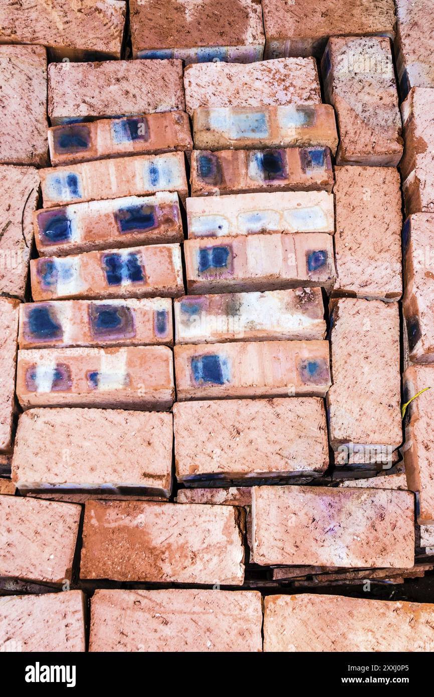 Bricks lying stacked in a pattern showing lines, shapes and colours as viewed from above Stock ...