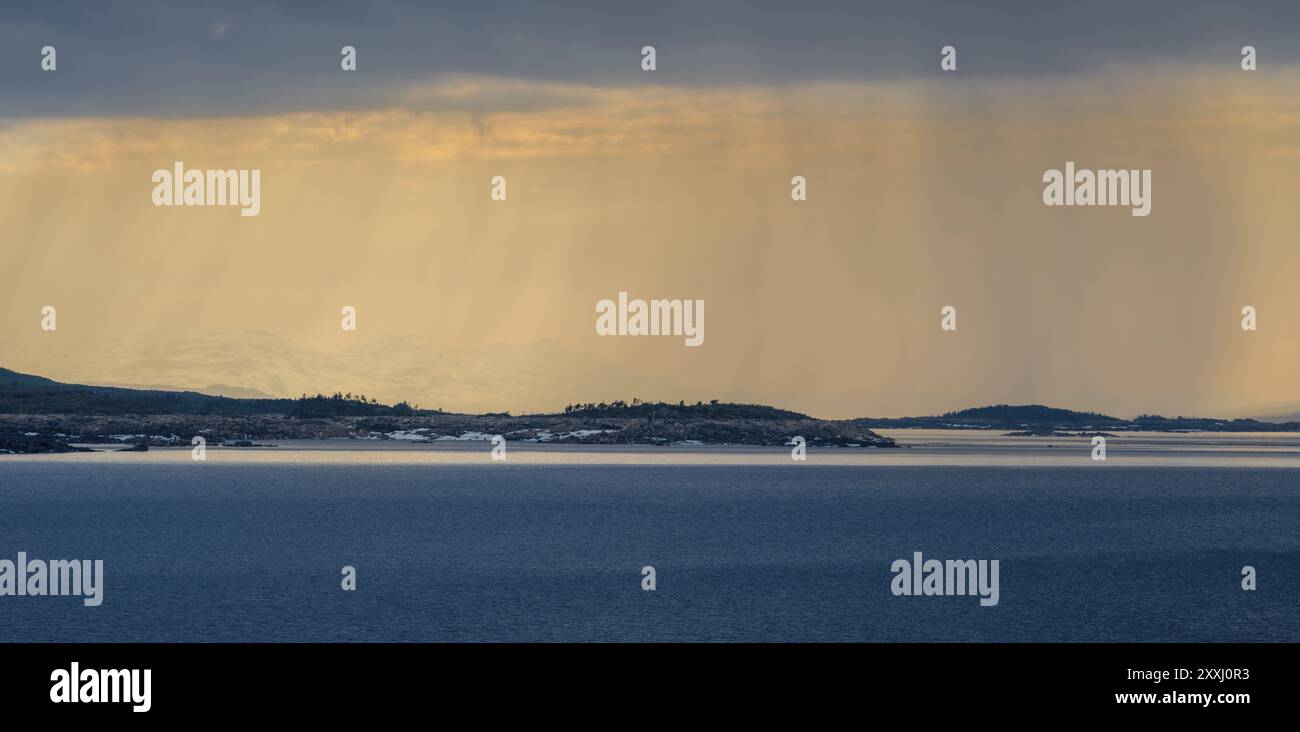 Rain shower over Lake Akkajaure, Norrbotten, Lapland, Sweden, June ...