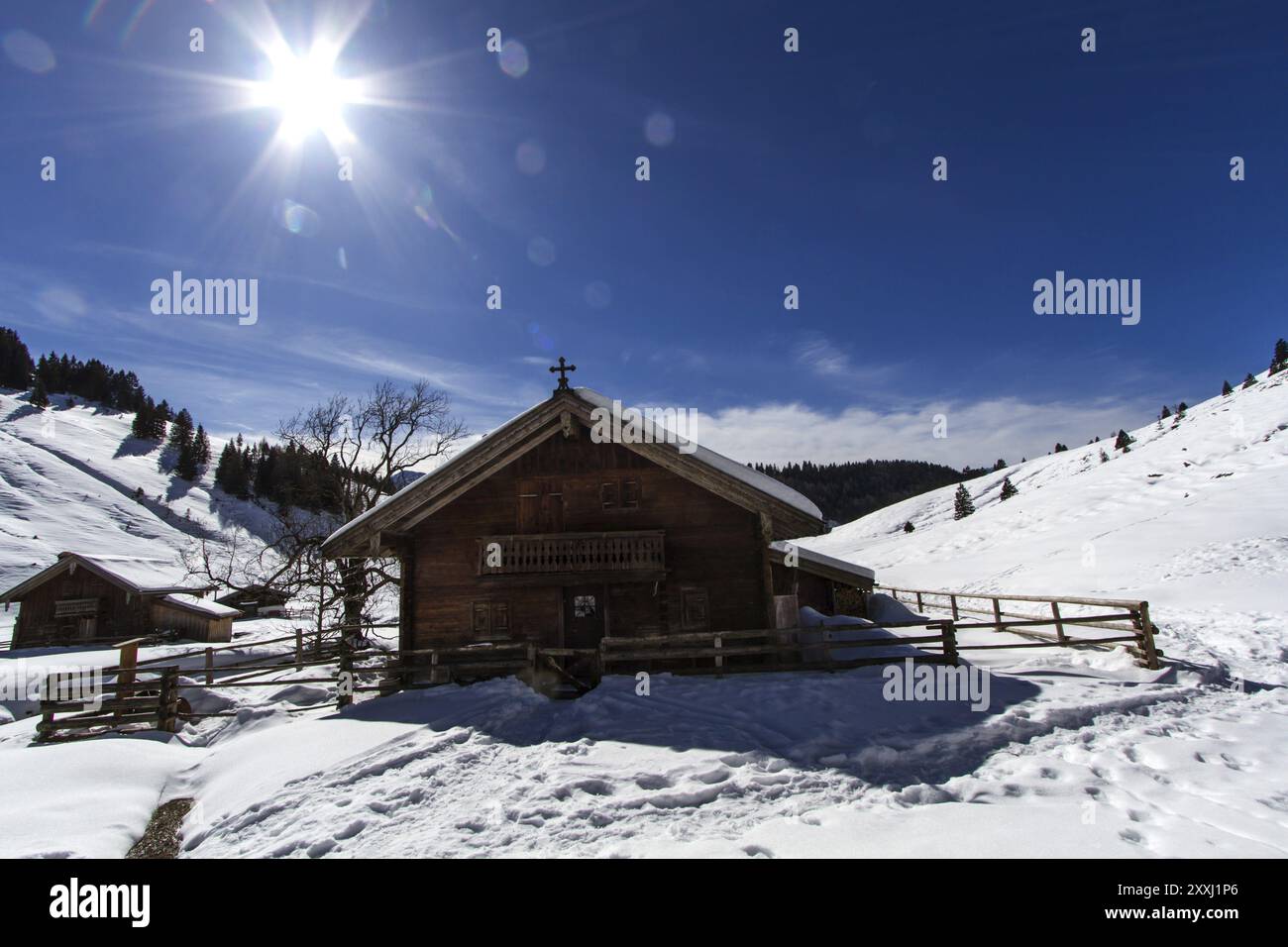 Alpine hut in the foothills of the Alps, Bavaria Stock Photo - Alamy