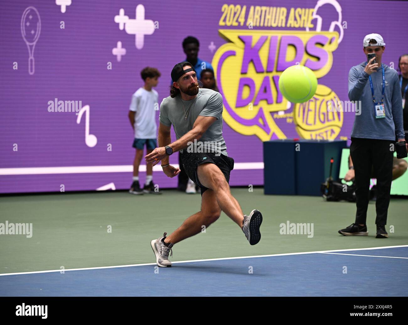 Flushing NY, USA. 24th Aug, 2024. Tyler Toney of Dude Perfect is seen ...