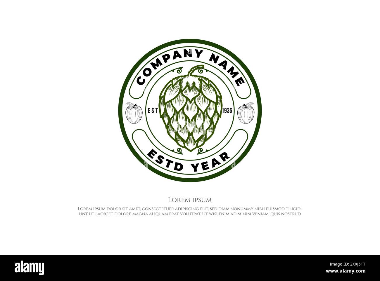 Round Circular Vintage Retro Hop Hops Craft Beer Brewing Brewery Label ...