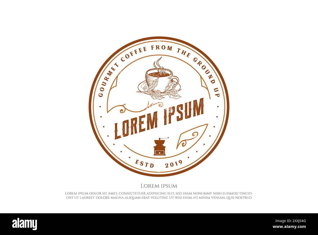 Vintage Rustic Hipster Old Circular Coffee Cup Badge Emblem for Cafe Bistro Restaurant Label ...