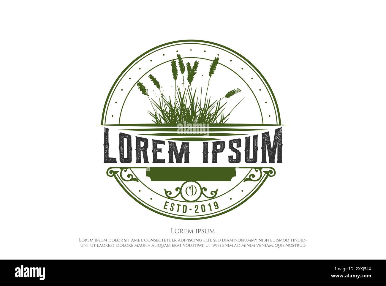 Vintage Retro Green Cattail Reed Grass Badge Emblem Label Logo Design ...