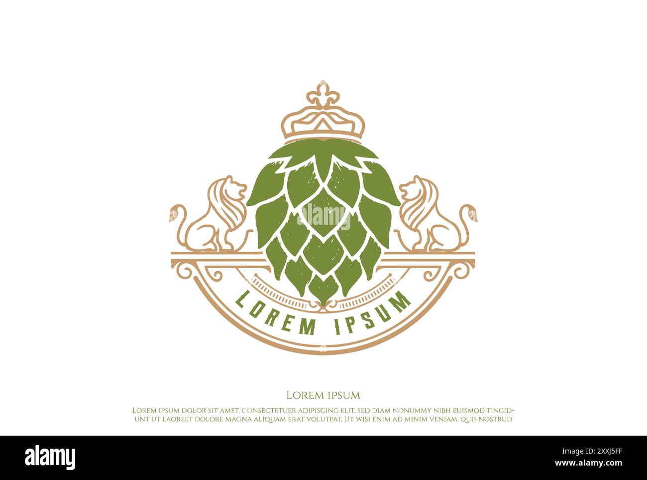 Lion King Crown Crest Hop for Beer Brewing Brewery Label Logo Design ...