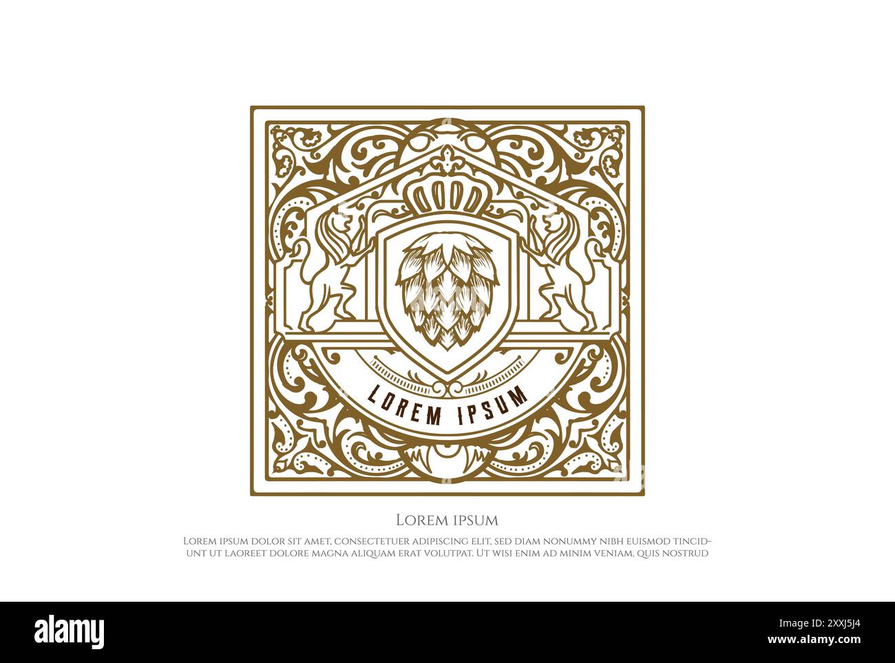 Golden Elegant Luxury Shield Lion King Crown with Hop for Craft Beer ...
