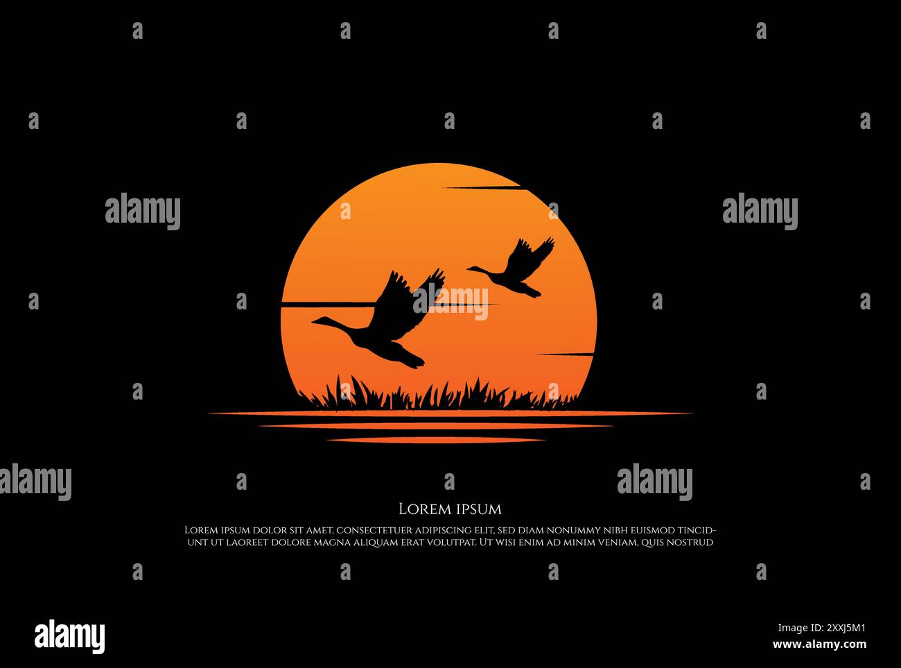 Vintage Retro Sunset Lake River Creek with Flying Duck Goose Logo ...