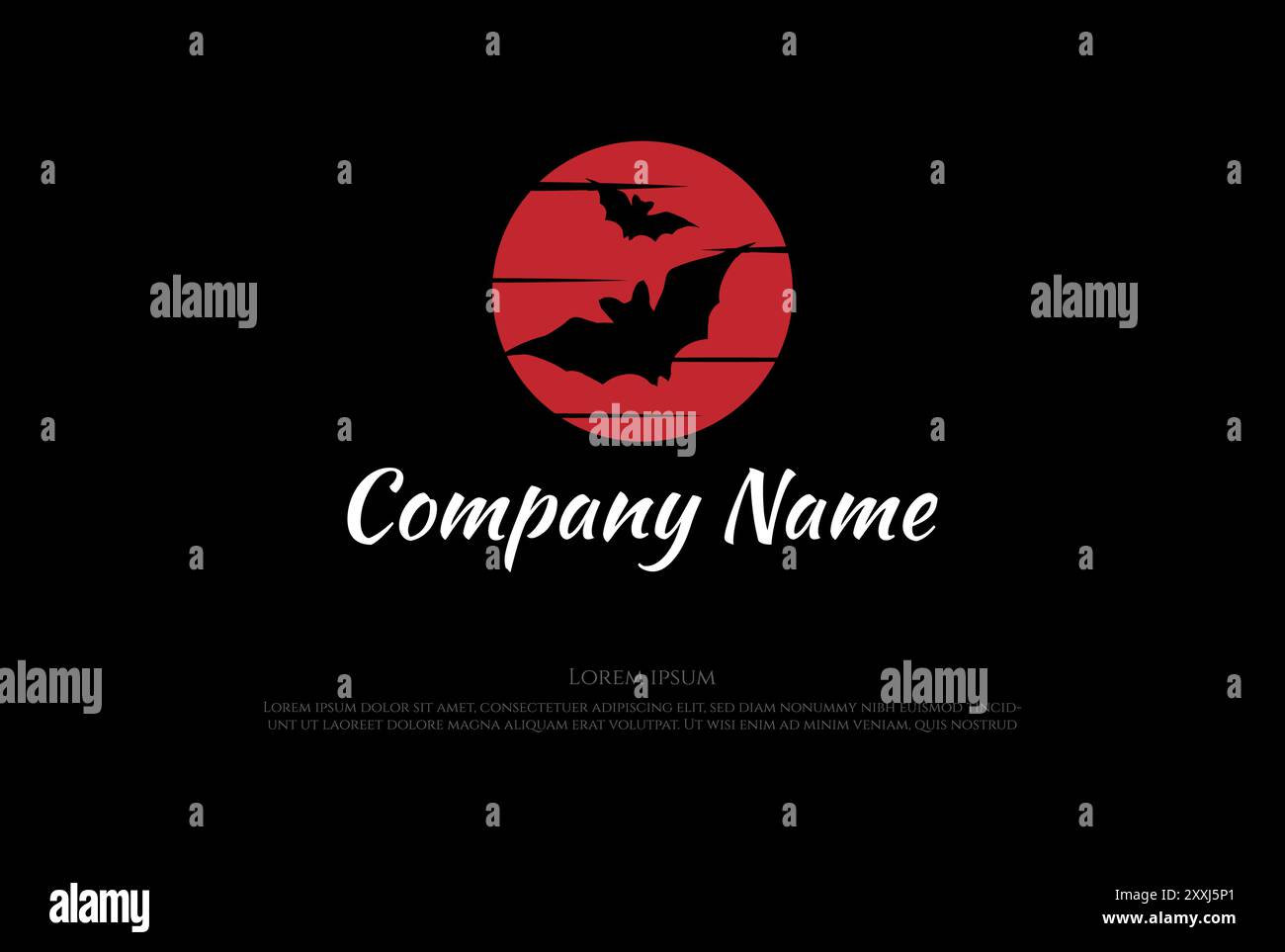 Red Moon with Bat Silhouette for Horror Halloween Logo Design Vector ...